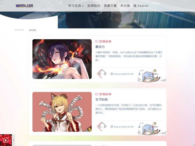 WordPress网站响应式简洁二次元风主题「lolimeow」6.0支持播放网易云音乐-雨飞叶